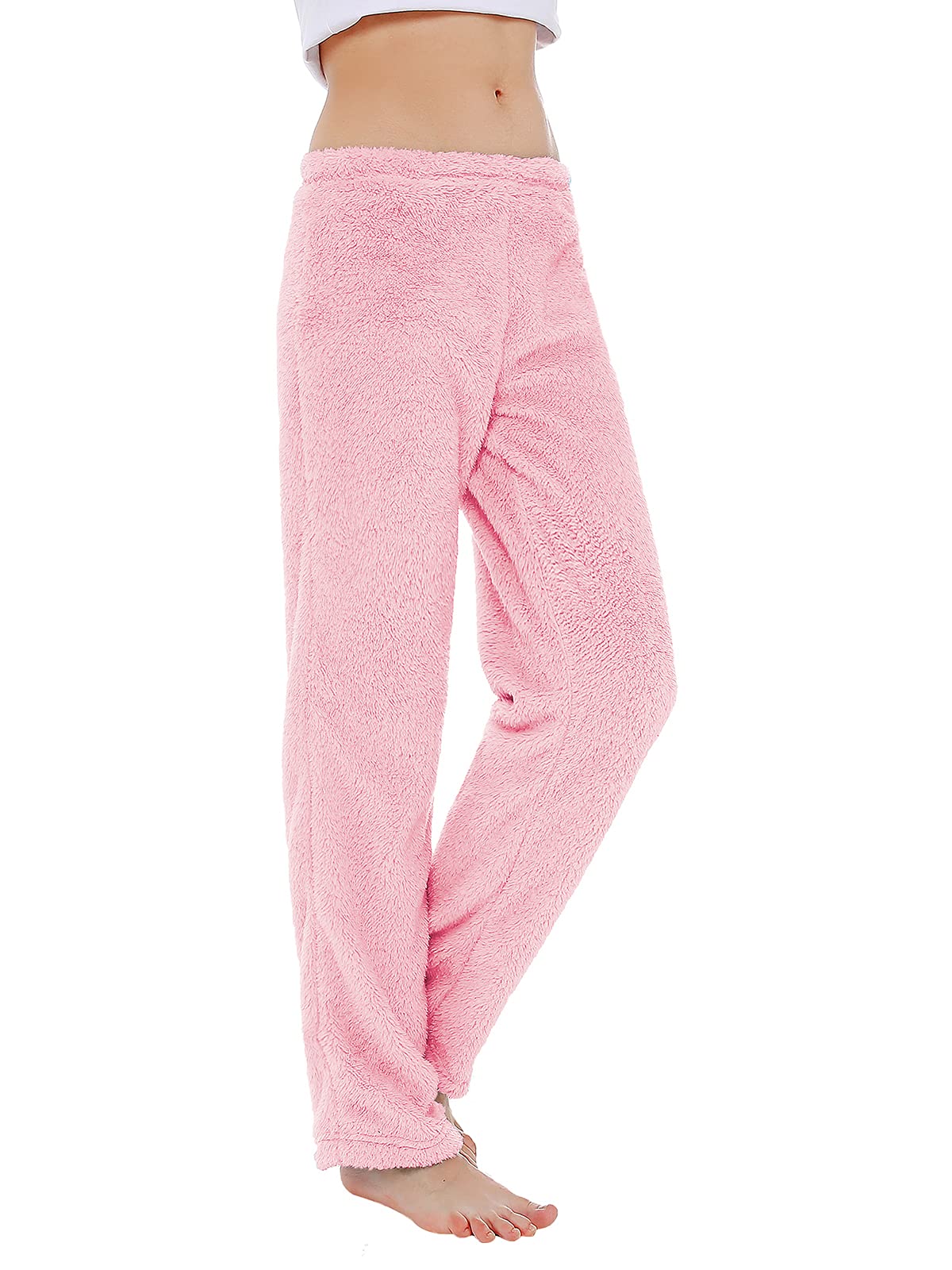 Women's Plush Fuzzy Pajama Pants Warm Cozy Pj Bottoms Drawstring Lounge Pants Fleece Sweatpants Fluffy Sleepwear E Pink Large