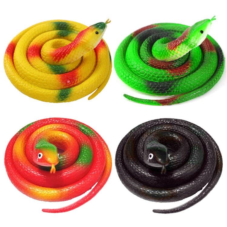 Hsxfl Rubber Snakes to Keep Birds Away, 4 Pieces 27.5 Inch Realistic Rubber Snakes, Plastic Fake Snakes Toy Snake for Garden Props to Scare Birds, Squirrels, Mice, Pranks,Halloween Decoration