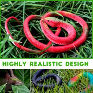 Hsxfl Rubber Snakes to Keep Birds Away, 4 Pieces 27.5 Inch Realistic Rubber Snakes, Plastic Fake Snakes Toy Snake for Garden Props to Scare Birds, Squirrels, Mice, Pranks,Halloween Decoration