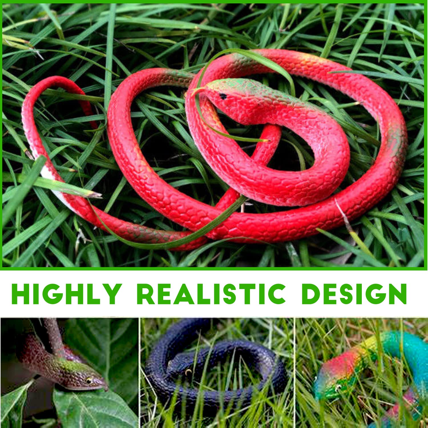 Hsxfl Rubber Snakes to Keep Birds Away, 4 Pieces 27.5 Inch Realistic Rubber Snakes, Plastic Fake Snakes Toy Snake for Garden Props to Scare Birds, Squirrels, Mice, Pranks,Halloween Decoration