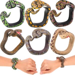 6 pieces toy snake bracelet pvc simulation snake wrist band fake snake wristband halloween prank toys scary mischievous toys party supplies realistic snake bracelet for adults teens