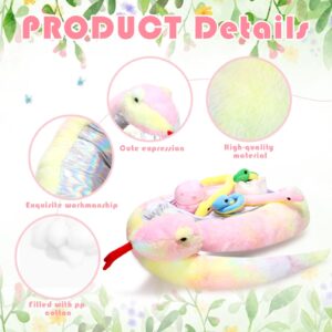 Leitee 7 Pcs Snake Plush Toy Set 63 Inch Large Snake Stuffed Animal Zipper Snake Toys with Cute Baby Snakes and Eggs in Mommy Snake's Belly for Valentine's Day Birthday(Cute Style)