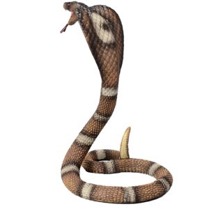 gemini&genius king cobra figurine toy- safari animal toys, fake snake action figures, scary snake toy-6.5 inches height, or garden decor scare birds