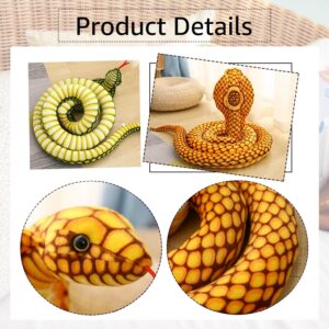 refavor Snake Stuffed Animals - 31.5" Large Cobra Snake Plushies Toy Gifts Realistic Snake Plush Toys Cobra Snake Stuffed Animals Prank Props Animal Party Decorations Favors Gifts(Yellow)