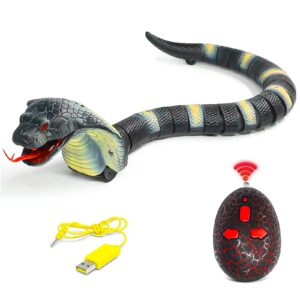 fanfx remote control naja snake toy electric snake toy for kids rc snake toy for cats rechargeable realistic cobra snake for pranks (gray black)