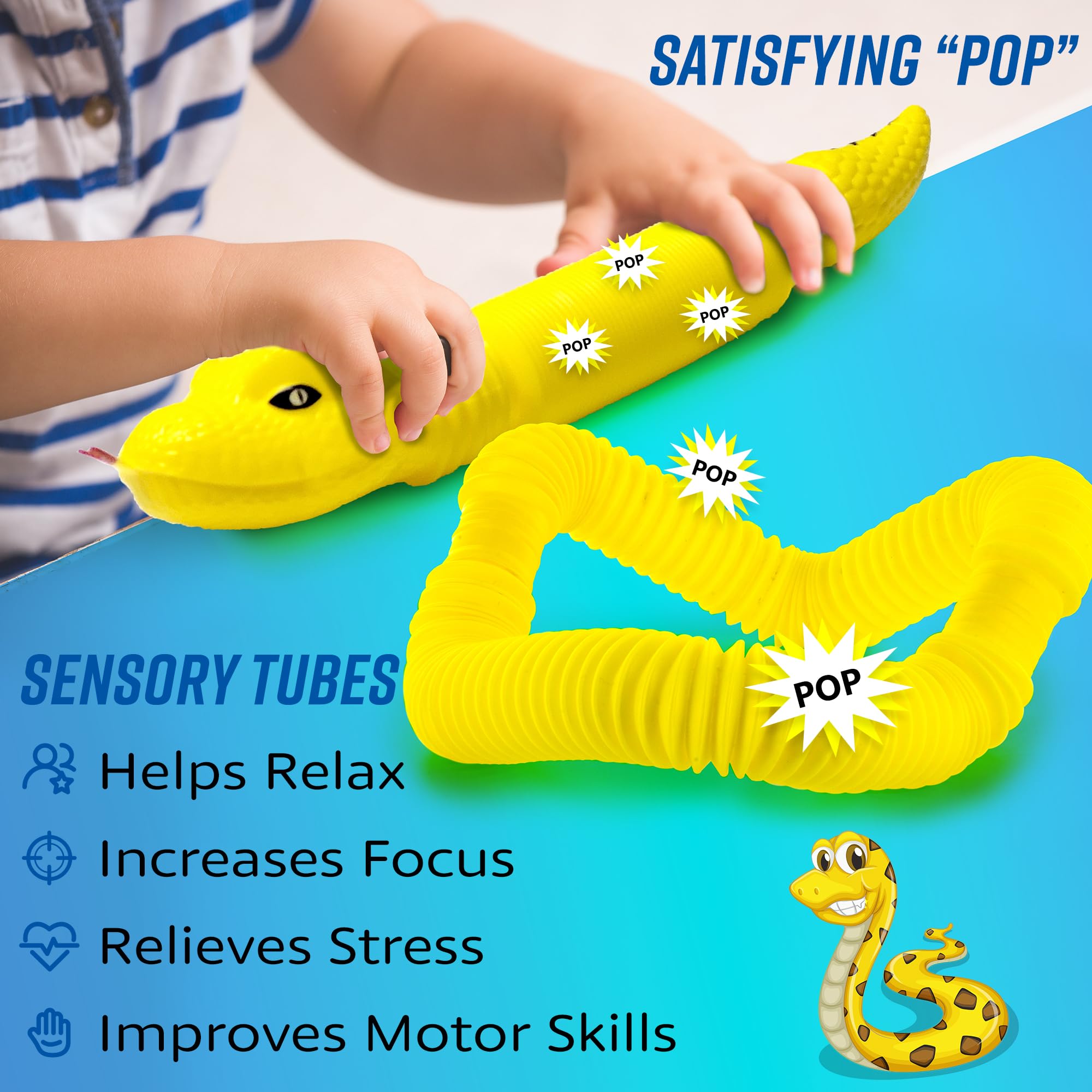 Animal Pop Tubes Snake Toys for Kids Sensory Toys - Toddler Fidget Toys for Boys & Girls- Engaging Pop Tube Sensory Toy for Toddlers - Snake Toy Sensory Tubes for Children Party Favors Fidget Tubes