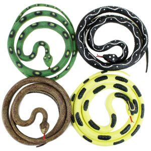 boley jumbo snakes - 4 pack 52" long realistic rubber snake toy set - python, rattlesnake, garden snake, cobra - fake snake prank toys and party favors for kids