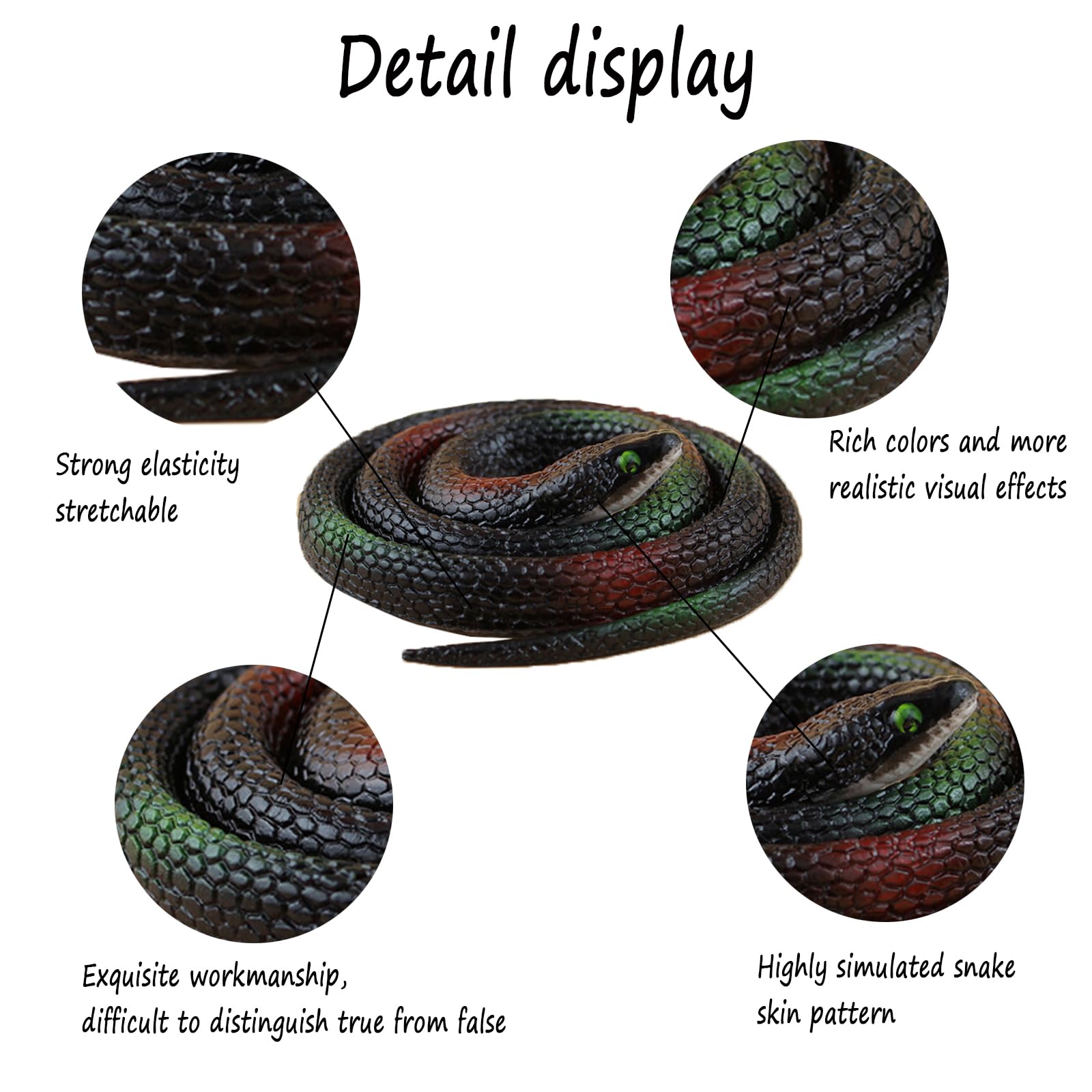 Winbar Realistic Rubber Snakes, 6PCS 29.5 inch Realistic Rubber Snakes Stretchy Limbless Replica Reptiles Flexible Prank Props for Garden Props and Practical Joke