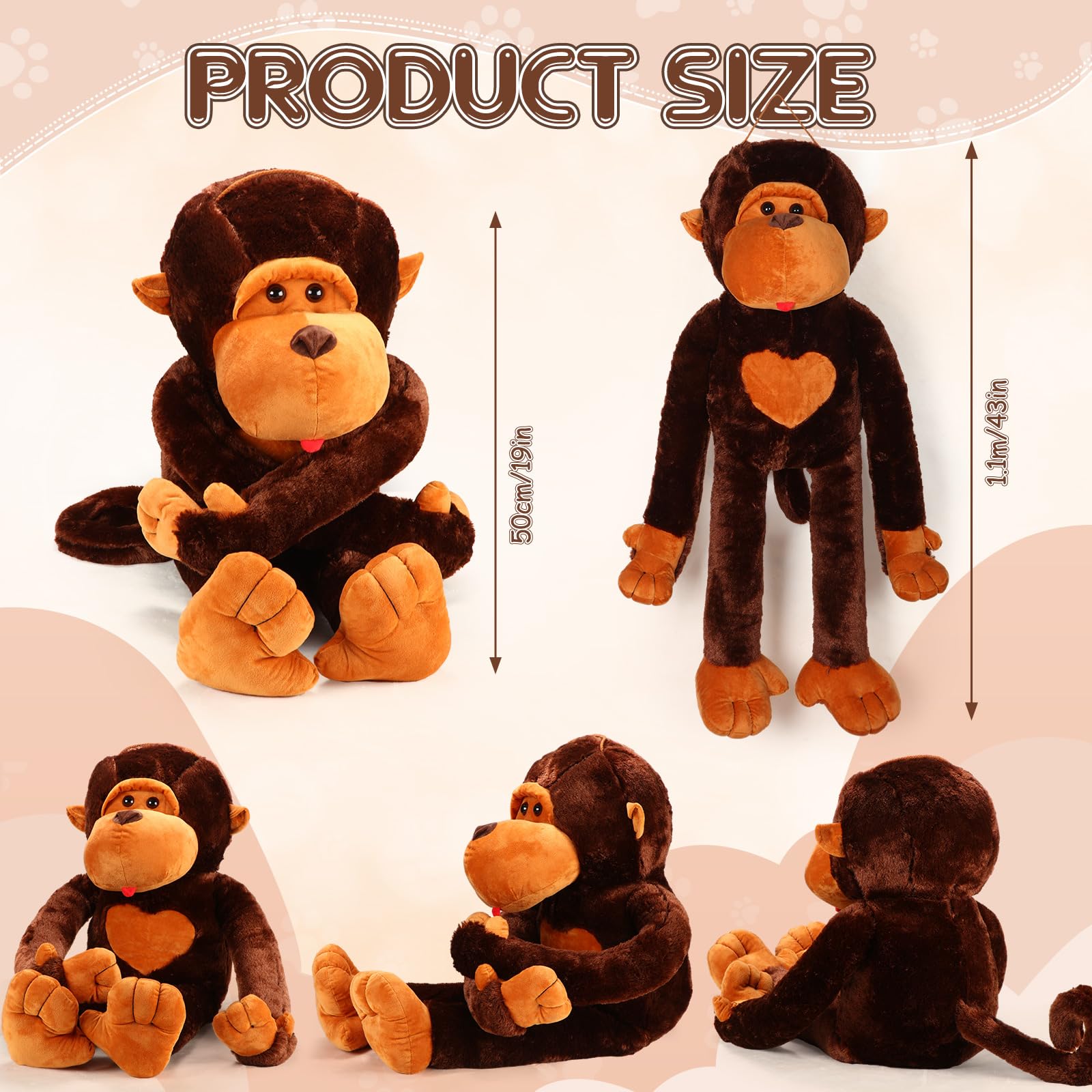 Shappy 43 Inch Large Plush Monkey Giant Monkey Stuffed Animal Gorilla Plush Toy Great Gift for Boys Girls and Friends