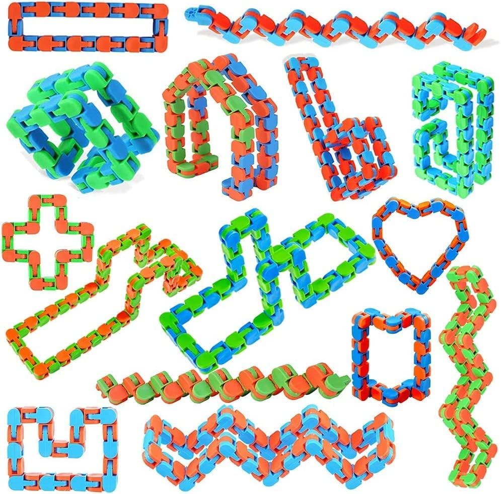 144pcs Random 24 Links Wacky Tracks Snap and Click Fidget Toys, Finger Sensory Toys, Snake Puzzles for Stress Relief, Party Bag Fillers, Party Favours, Random Color，Party Supplies，Carnival Gift