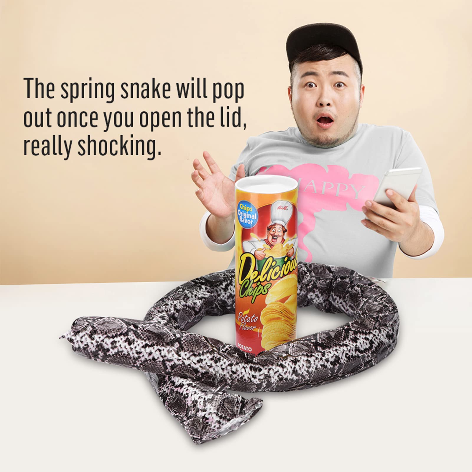 Prankstrick Pranks 22×8×8 Novelty Potato Chip Funny Pranks Joke Out Spring Snake Trick Toy