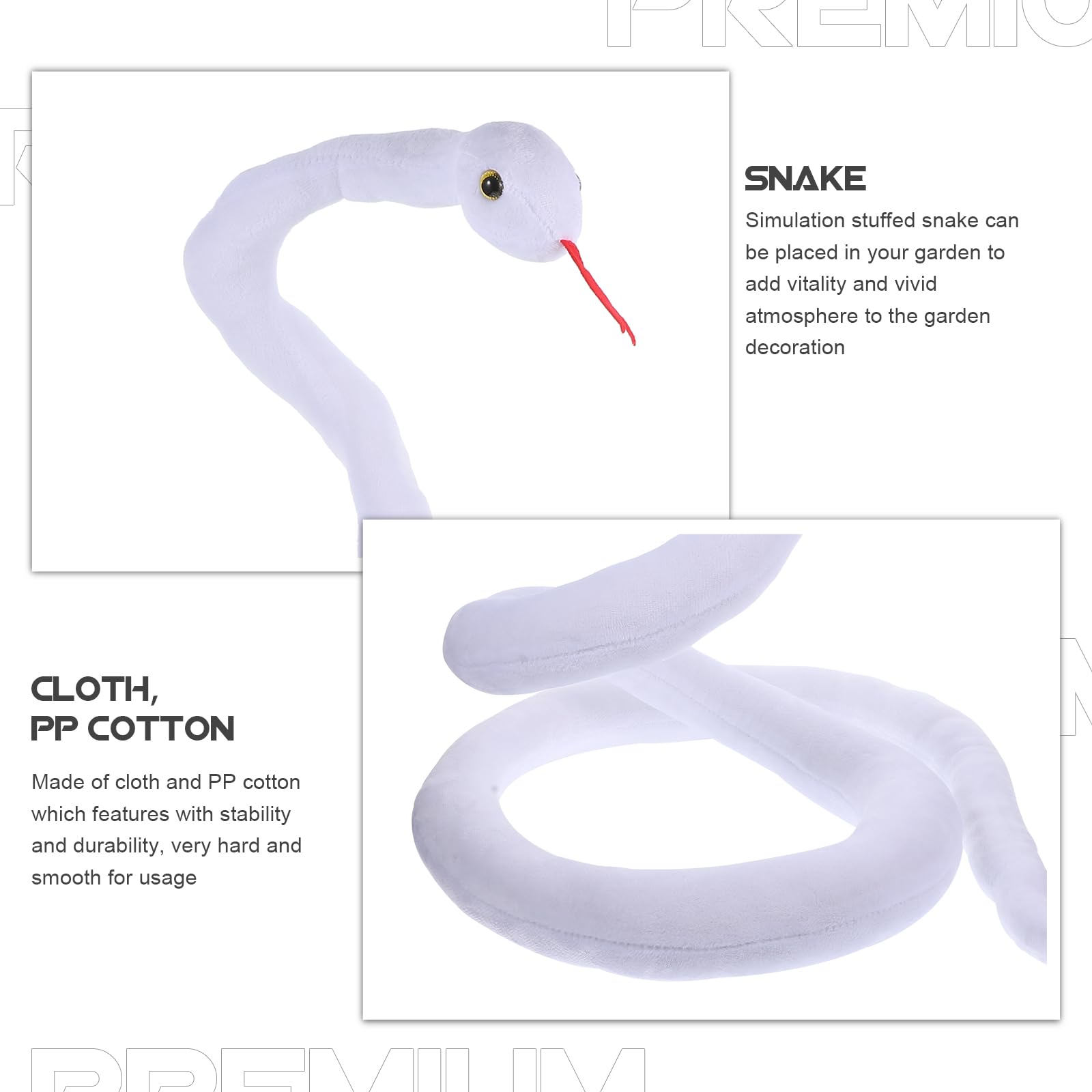 LUOZZY Prank Snake Doll Plush Snake Model Large Snake Stuffed Fake Snake Prop Halloween Decor, White - 200CM