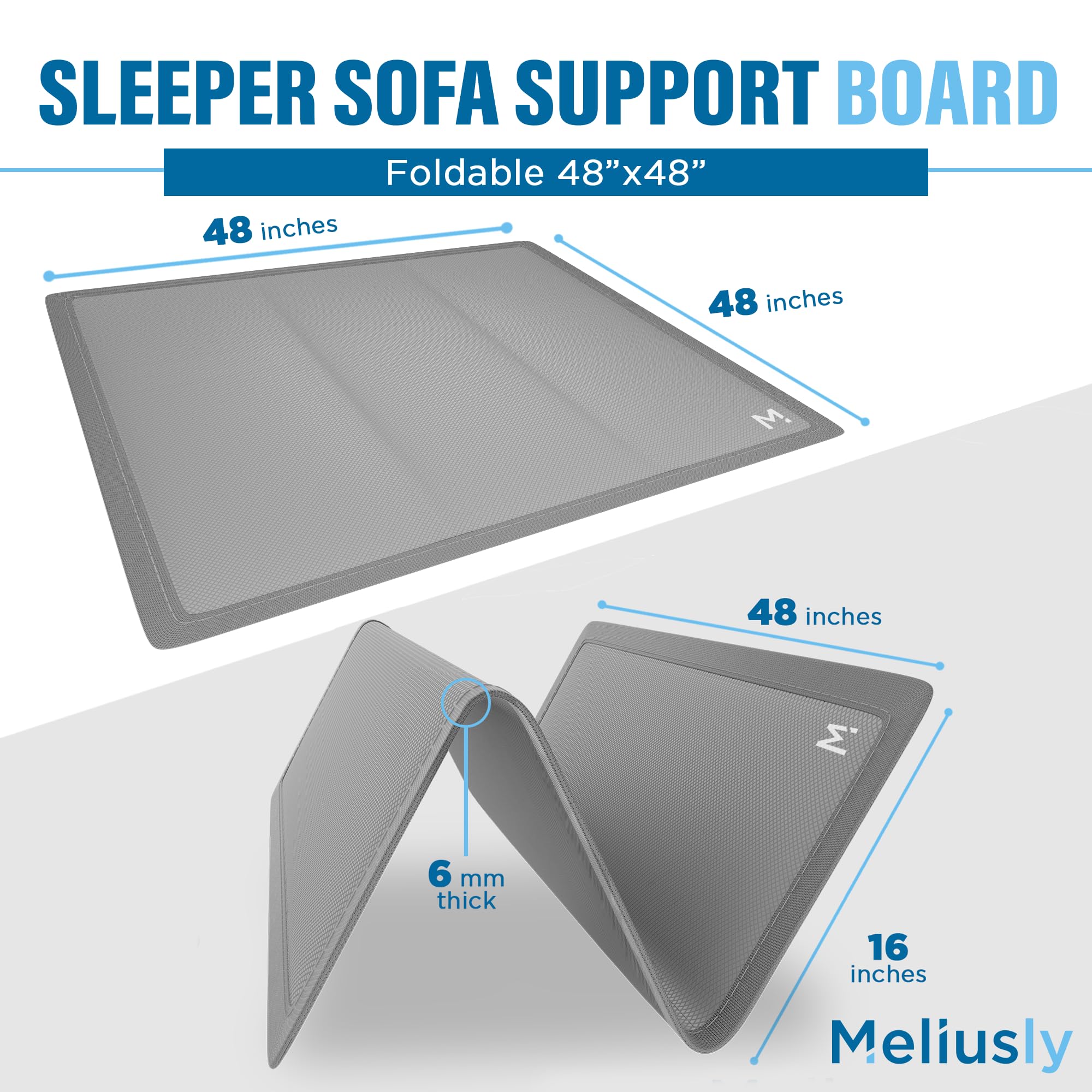 Meliusly® Sleeper Sofa Support Board (48x48'' - Full Size) - Sleeper Sofa Support for Sofa Bed - Sleep Sofa Bar Shield for Sofa Bed or Pullout Couch - Sofa Bed Mattress, Cushion & Bar Support Slats