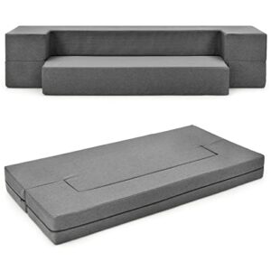 giantex 8 inch folding sofa bed couch, memory foam futon mattress linen fabric sofa, floor couch lounge sleeper bed for living room bedroom guest room, dark grey, queen