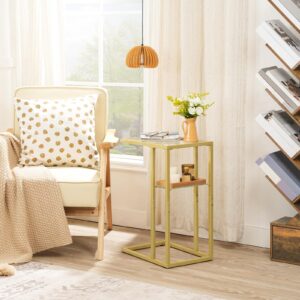 HOOBRO C Shaped End Table, Small Side Table for Couch and Bed, Tempered Glass Sofa Table with Metal Frame, Snack Accent Table for Small Place, Living Room, Bedroom, Gold GD08SF01