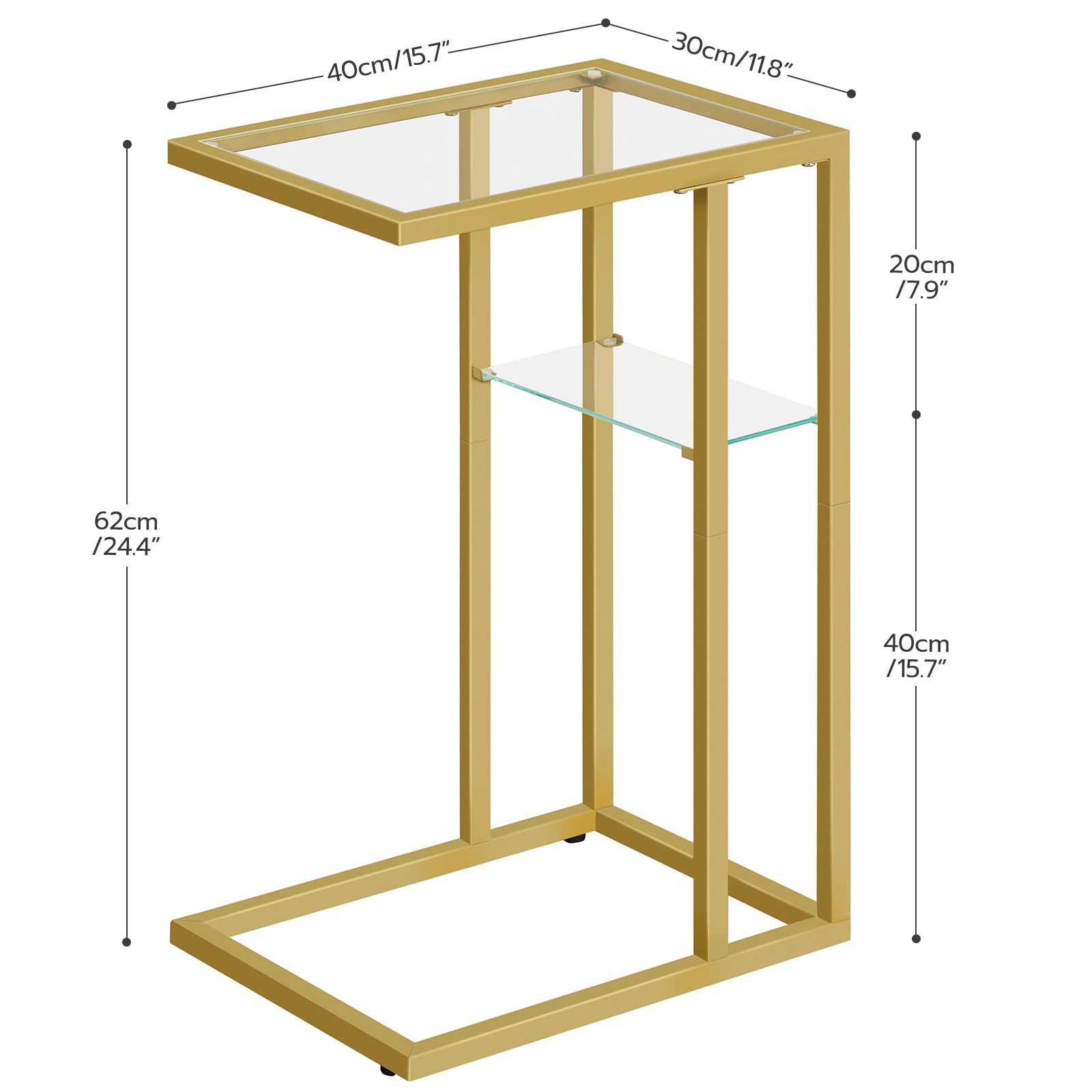 HOOBRO C Shaped End Table, Small Side Table for Couch and Bed, Tempered Glass Sofa Table with Metal Frame, Snack Accent Table for Small Place, Living Room, Bedroom, Gold GD08SF01