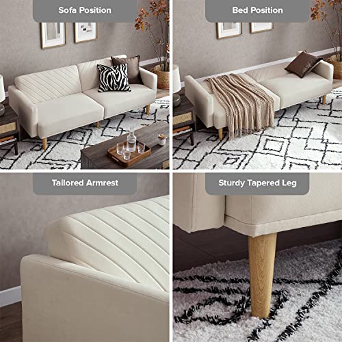 mopio Futon Sofa Bed, Couch, Small Sofa, Sleeper Sofa, Loveseat, Mid Century Modern Futon Couch, Sofa Cama, Couches for Living Room (Snow Velvet)