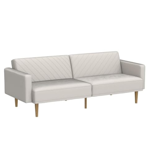 mopio Futon Sofa Bed, Couch, Small Sofa, Sleeper Sofa, Loveseat, Mid Century Modern Futon Couch, Sofa Cama, Couches for Living Room (Snow Velvet)