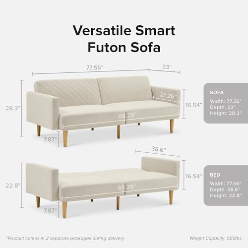 mopio Futon Sofa Bed, Couch, Small Sofa, Sleeper Sofa, Loveseat, Mid Century Modern Futon Couch, Sofa Cama, Couches for Living Room (Snow Velvet)