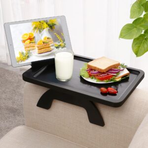 bambootray couch arm table,sofa clip on tray for armrest tray with phone holder,couch table for living room bedroom (large black, 15.3" d x 9.8" w x 1.7" h)