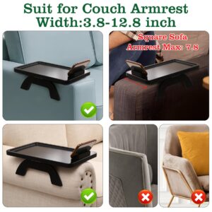 BAMBOOTRAY Couch Arm Table,Sofa Clip on Tray for Armrest Tray with Phone Holder,Couch Table for Living Room Bedroom (Large Black, 15.3" D x 9.8" W x 1.7" H)