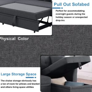 Sleeper Sectional Sofa Pull Out Couch with Storage Chaise 2 in 1 Sleeper Sofa Couch Convertible Sleeper Bed for Living Room, Apartment,Bedroom,Dark Grey