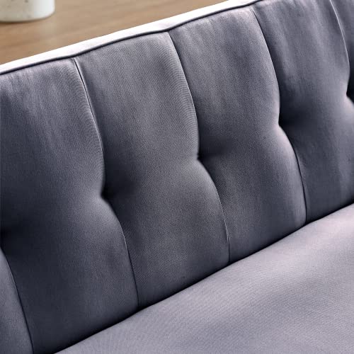 72'' Velvet Linen Fabric Convertible Futon Sofa Bed, Memory Foam Futon Couch Sleeper Sofa, Modern Loveseat Sofa with Adjustable Backrest and 2 Bolster Pillows for Home Living Room Office (Dark Gray)