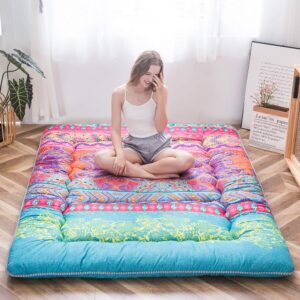 maxyoyo bohemian retro mattress boho floral japanese futon mattress tatami floor mat foldable portable camping , sleeping pad, lounger couch bed full size