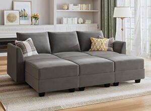 honbay modular sofa sectional sleeper couch with ottoman velvet 6 seater sofa with storage seat convertible sectional sofa couch set for living room, grey