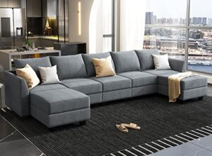 honbay modular sectional sofa u shaped sectional souch with ottoman 7 seat modular sofa with chaise for living room, bluish grey