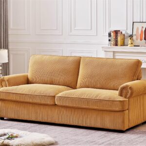 Container Furniture Direct Reversible Sleeper Sofa with Memory Foam Mattress, Comfortable and Durable Full Size Bed Couch for Living Rooms, Upholstered with Corduroy Fabric, 70" Wide, Ginger