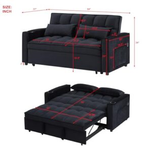 Modern Upholstered Futon Sofa Loveseat Convertible to Nap Sleeper Couch Bed,Soft Loveseat & Sofabed for Home Office Apartment Small Space Living Room Napping