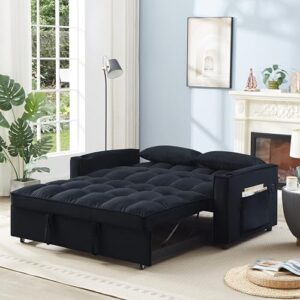 Modern Upholstered Futon Sofa Loveseat Convertible to Nap Sleeper Couch Bed,Soft Loveseat & Sofabed for Home Office Apartment Small Space Living Room Napping