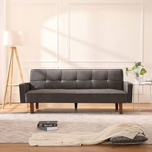 anwickhomk 72" convertible folding sofa bed futon,modern linen fabric sleeper loveseat with 2 pillows & solid wood legs,small couch bed recliner sofa for living room apartment office (grey)