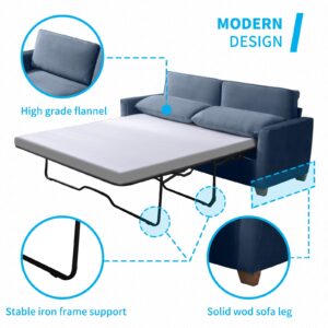 Mjkone 84" W Pull Out Sofa Bed, Sleeper Sofa Bed with Mattress, 2-in-1 Pull Out Couch Bed Suitable for Friends to Stay Temporarily, Loveseat Sleeper for Apartment/Small Spaces (Queen, Blue)