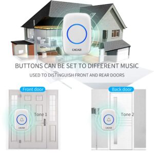 Wireless Doorbell kit, Plug-in Receiver, Waterproof Push Button with 1000 feet Operating Range, 5 Volume Levels, 60 Chimes, LED flash & CD Sound For Home/Office/Classroom Use (1x1 White)