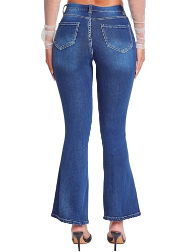 YMI Junior Women's Classic High Waisted Bell Bottom Denim Jeans (Dark wash denim,13)