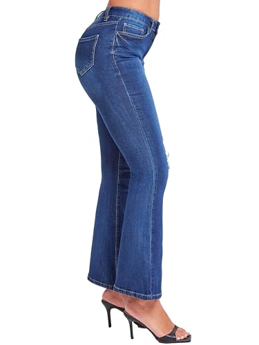 YMI Junior Women's Classic High Waisted Bell Bottom Denim Jeans (Dark wash denim,13)