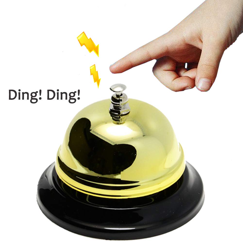 WEKOIL Call Bell Golden Desk Service Bell Customer Ding Bell for Restaurant Hotel Room Kitchen Party School Classroom Office Elderly Teachers Students Large Bright Bell 3.35 inch