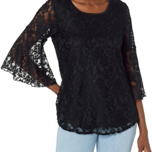 Star Vixen Women's Plus-Size Stretch Bell-Sleeve Keyhole Back Cutout Top-Lined, Black, 2X