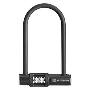 kryptonite combo bike u-lock standard, anti-theft security bicycle lock, 12mm steel shackle, 4-digit resettable combination u lock for scooter road mountain bikes