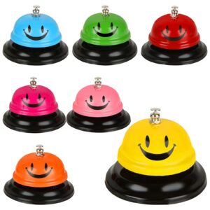 abuff 7 pack desk bell call bell, 3.3 inch metal anti-rust ringing service bell, big button desk bell for service, hotels, schools, restaurants, hospitals, reception and pet dog training, 7 color