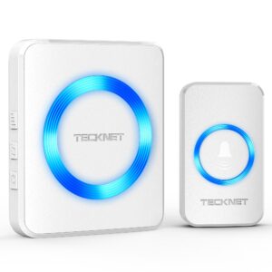 tecknet wireless doorbell for home, ip65 waterproof door bell 1,300ft range 110db plug in doorbell kit for classroom doorbell battery powered with 38 chimes & 5 volume levels, led flashing (white)