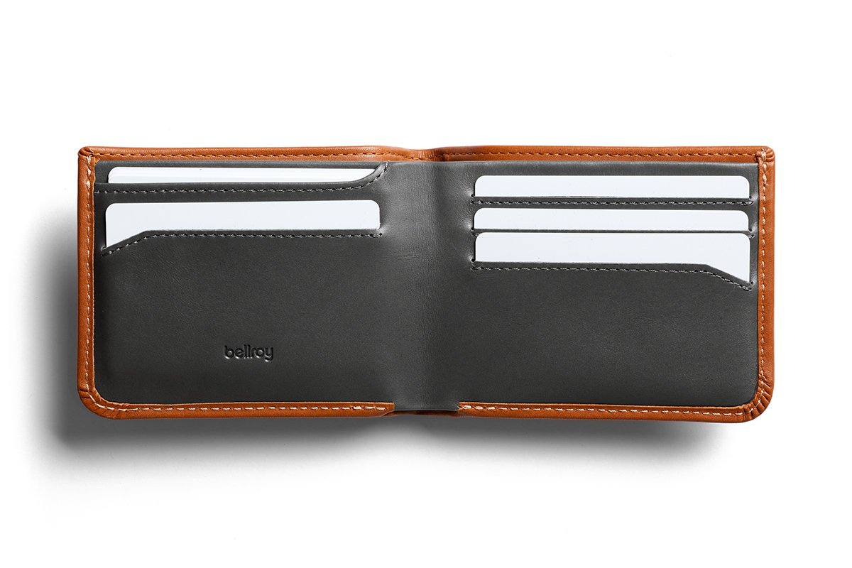 Bellroy Hide & Seek Wallet (Slim Leather Bifold Design, RFID Protected, Holds 5-12 Cards, Coin Pouch, Flat Note Section, Hidden Pocket) - Caramel - RFID