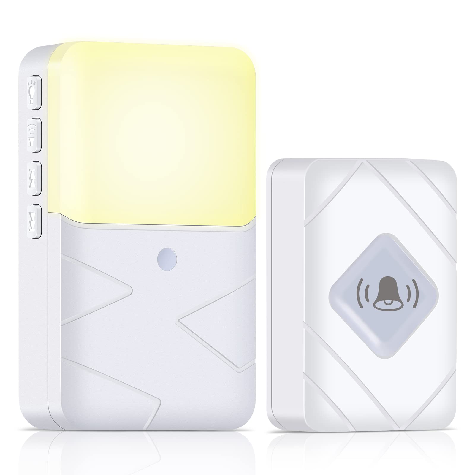 Wireless Doorbell with Night Light, AONCO Waterproof Door Bell Chime Kit Alarm for Home at Over 1300 Feet Range Operating with 58 Melodies, Mini LED Light with Dusk to Dawn Motion Sensor, White