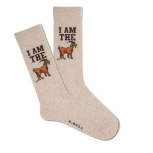 k. bell mens fun conversation starter crew - 1 pairs cool & funny pop culture gifts socks, i am the goat (oatmeal heather), 6.5-12 us