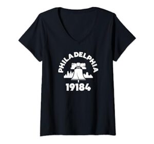 womens philly neighborhood 19184 zip code philadelphia liberty bell v-neck t-shirt