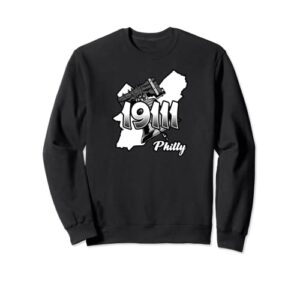 philadelphia silhouette with zip code 19111 and liberty bell sweatshirt