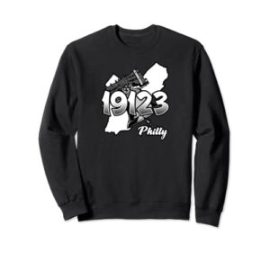 philadelphia silhouette with zip code 19123 and liberty bell sweatshirt