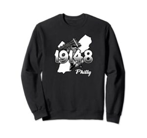 philadelphia silhouette with zip code 19148 and liberty bell sweatshirt